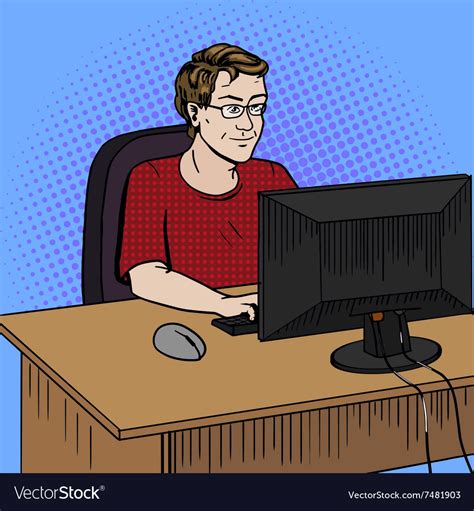 Software Developer At Work Comic Book Style Vector Image