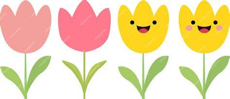 귀여운 튤립 벡터 일러스트 레이 션 프리미엄 벡터