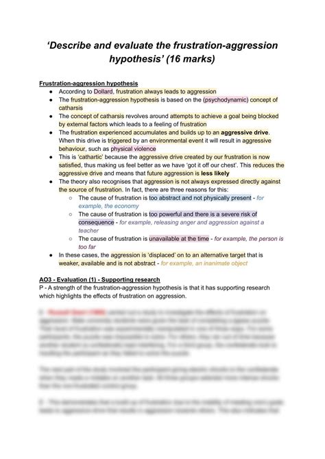 Frustration Aggression Hypothesis Psychology A Level A Levels Aqa Thinkswap