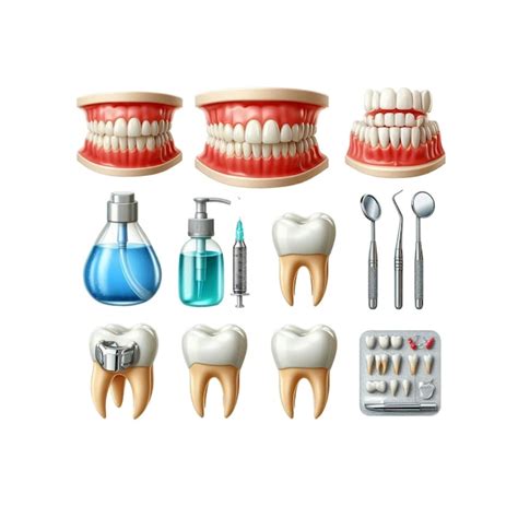 Set Teeth Treatment And Hygiene With Prosthesis Vector Premium Ai Generated Vector