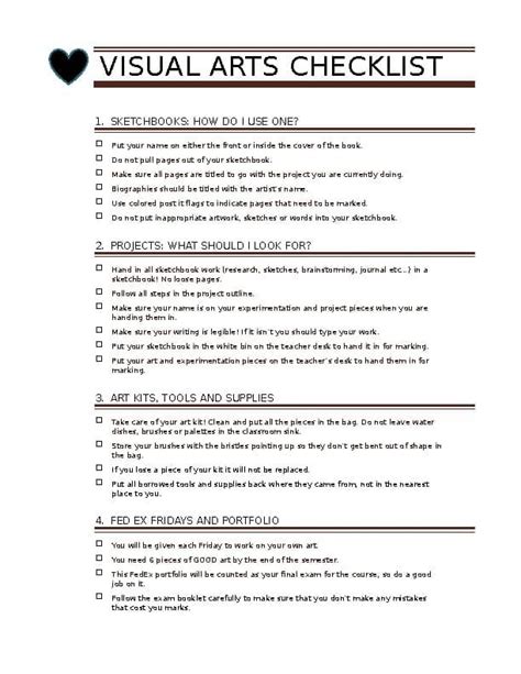 Visual Arts Checklist Handout By More Than Just Art Tpt Visual Arts Checklist Handout By More Than Just Art Tpt