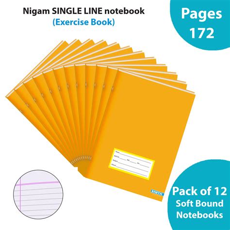 Nigam Single Line A5 Notebooks 172 Pages Soft Bound 18 X 24 Cm Set Of