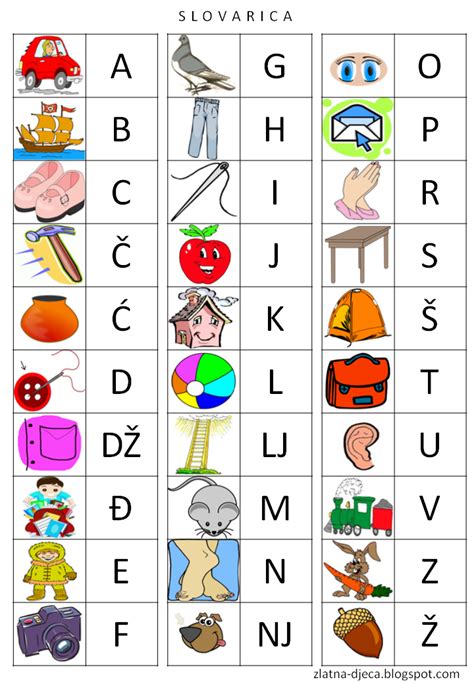 Zlatna Djeca Radni Listovi Za Učenje Prvih Slova