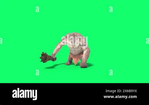 cyclops monster green screen attacks loop 3d rendering animation stock
