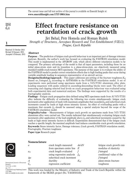 Pdf Effect Fracture Resistance On Retardation Of Crack Growth