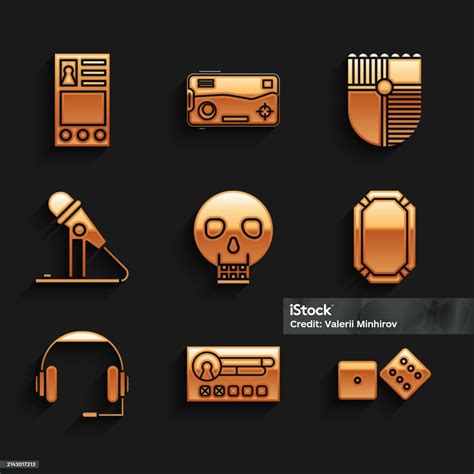 해골 설정 계정 화면 만들기 게임 주사위 포커 테이블 헤드폰 마이크 게임 및 아이콘 방패 벡터 가능성에 대한 스톡 벡터 아트 및 기타 이미지 Istock