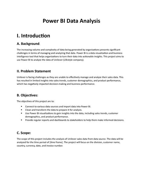 Power BI Project Sypnosis Final Power BI Data Analysis I Introduction A Background The