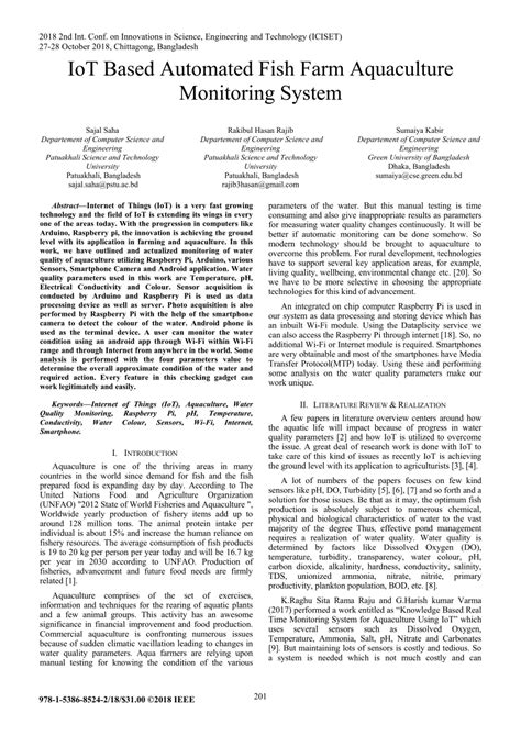 PDF IoT Based Automated Fish Farm Aquaculture Monitoring System