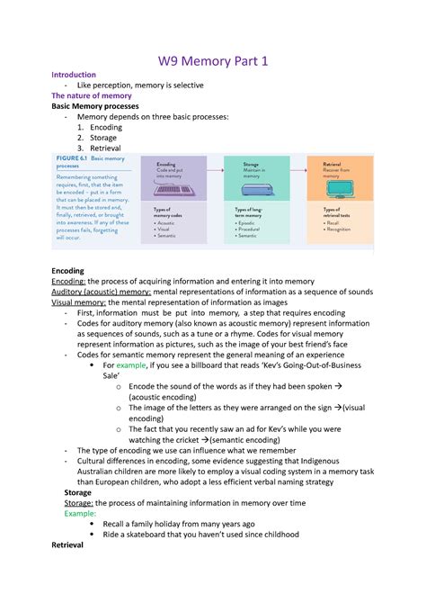 W9 Memory Part 1 Notes W9 Memory Part 1 Introduction Like