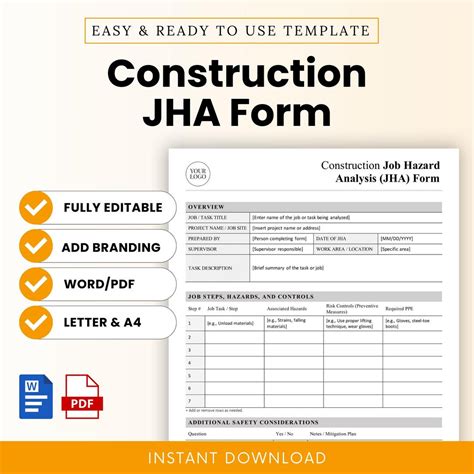 Construction Job Hazard Analysis Jha Form Template Word And Pdf A4