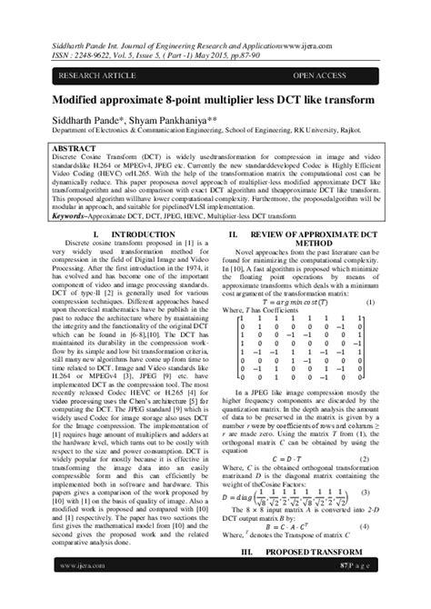 pdf modified approximate multiplier less 8 point dct like transform