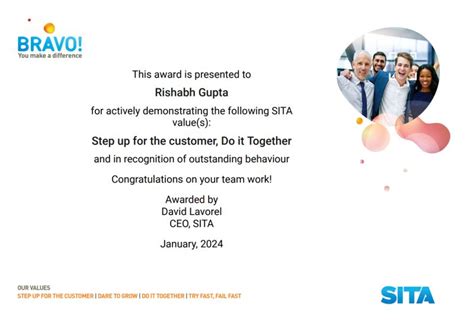 Rishabh Gupta On Linkedin 🌟 Excited To Share That Ive Received A Bravo Award At Sita To Kick