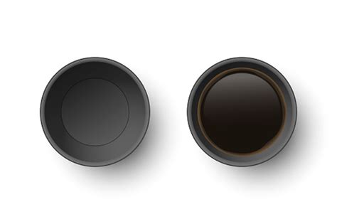 벡터 3d 현실적인 검은 일회용 열린 종이 플라스틱 커피 음료 아이콘 설정 닫닫기 설정 흰색 배경에 대 한 차 컵 디자인 템플릿 모형 맨 위 보기 0명에 대한 스톡 벡터