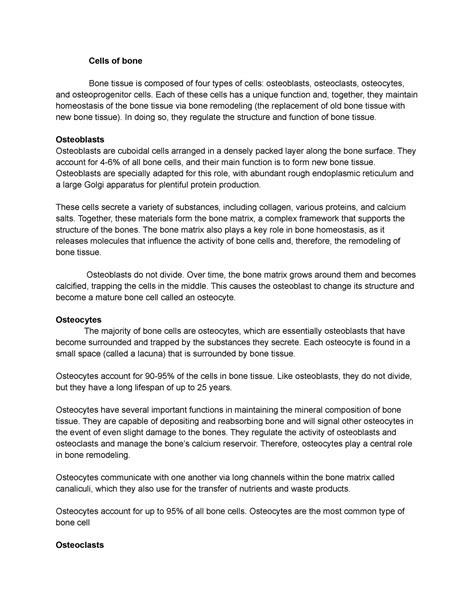 Anatomy Cells Of Bone Cells Of Bone Bone Tissue Is Composed Of Four