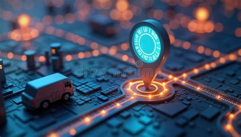 Miniature City Model Shows Geofencing Tech Geolocation Pin Marks Urban