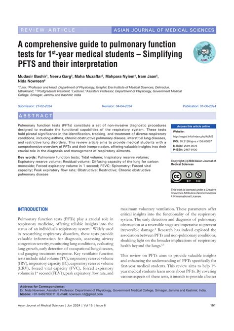 Pdf A Comprehensive Guide To Pulmonary Function Tests For 1st Year