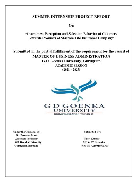 Shriram Internship Report Pdf Insurance Life Insurance