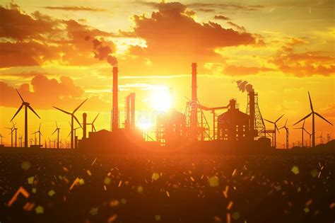 Industrial Power Generation Diagram Using Wind Turbines And Solar