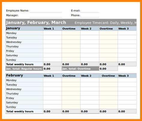 Standard Microsoft Time Card Template Excel For Free For Microsoft Time Card Template Excel
