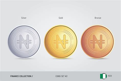 골든 실버 청동 동전입니다 현실적인 금속 나이지리아 나이라 동전 세트 배경에 고립 된 개체입니다 웹사이트 웹 디자인 모바일 애플