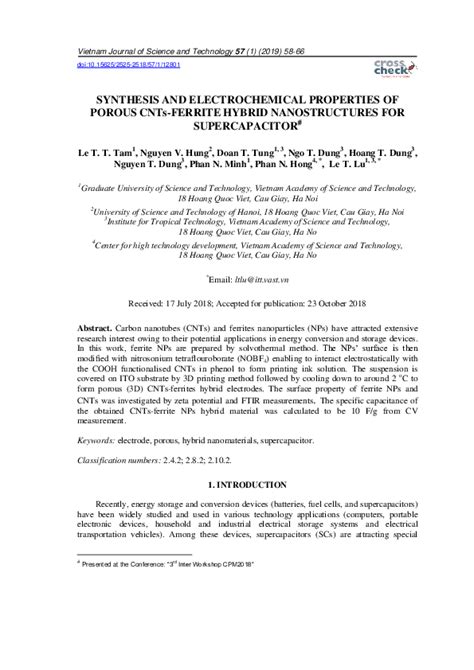 Pdf Synthesis And Electrochemical Properties Of Porous Cnts Ferrite