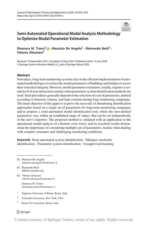 Semi Automated Operational Modal Analysis Methodology To Optimize Modal