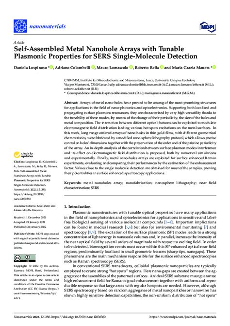 Pdf Self Assembled Metal Nanohole Arrays With Tunable Plasmonic