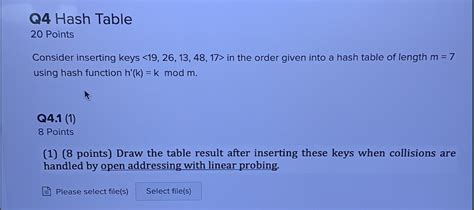 Q4 Hash Table 20 Points Consider Inserting Keys
