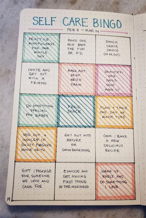 An Open Notebook With Some Writing On It And The Words Self Care Bingo