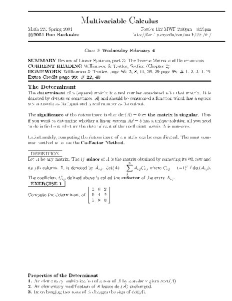 Multivariable Calculus Linear Systems Worksheet For 11th Higher Ed Lesson Planet