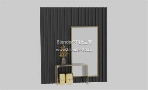 Blender 黑色玄关镜子桌子3d模型素材资源免费下载 Blender3d模型库