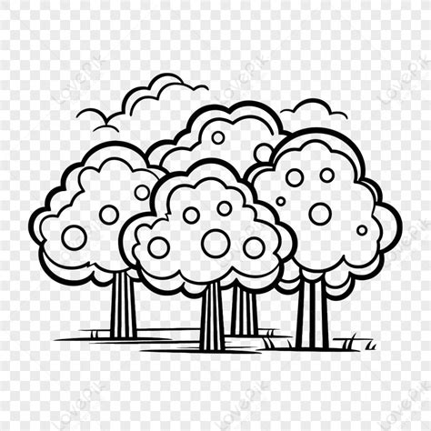 구름 위에 구름이 있는 세 그루의 나무 색칠 페이지 개요 스케치 드로잉 벡터 선 그리기 개요 예술 Png 일러스트 무료 다운로드 Lovepik