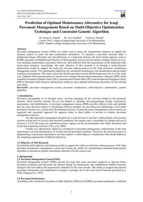 Pdf Prediction Of Optimal Maintenance Alternative For Iraqi Pavement Management Based On Multi