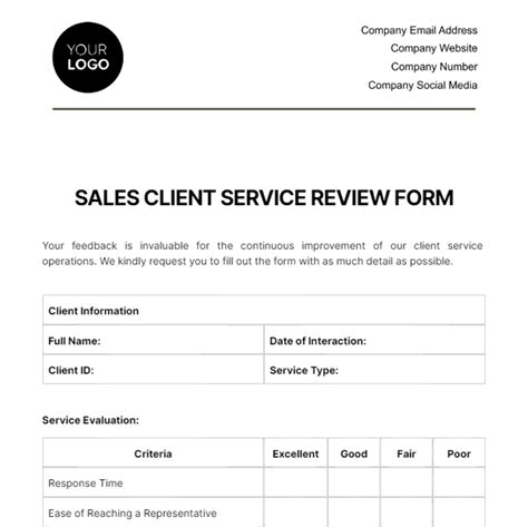 Sales Client Service Review Form Template Edit Online And Download