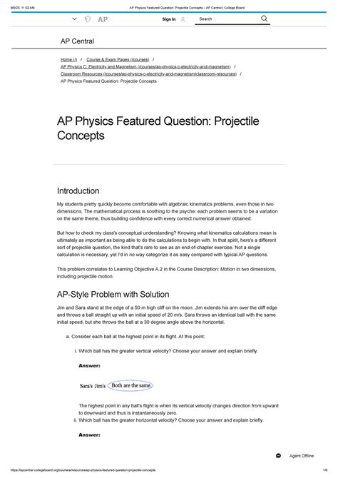 AP Physics Featured Question Projectile Concepts AP Central College Board AP Central Home