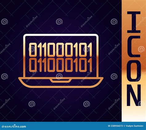 Gold Line Binary Code Icon Isolated On Black Background Vector Stock