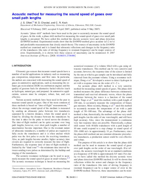 Pdf Acoustic Method For Measuring The Sound Speed Of Gases Over Small Path Lengths