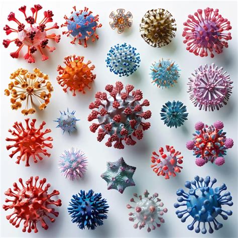 Collection Of Colorful 3d Rendered Virus Models Premium Ai Generated