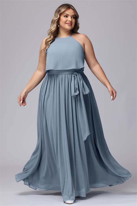 Halter Sleeveless Chiffon Plus Size Bridesmaid Dress