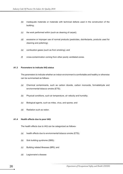 Industry Code Of Practice Ob Indoor Air Quality 2010 Dosh Malaysia Pdf