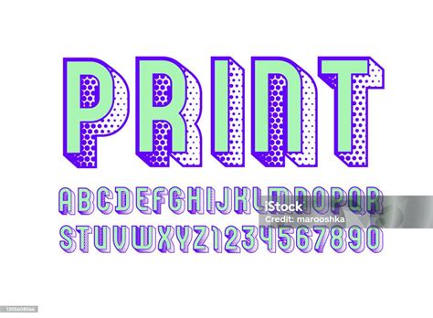 3d 현대 글꼴 트렌디 한 그래픽 알파벳 하프 톤 효과와 문자와 숫자 벡터 일러스트 10eps 오프셋 인쇄에 대한 스톡 벡터 아트 및 기타 이미지 Istock