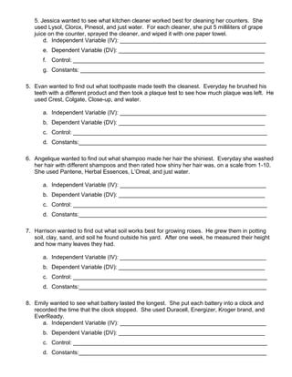 Identifying Independent And Dependent Variables In Science Worksheet Worksheets Library