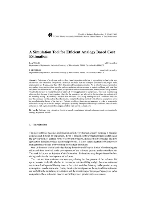 pdf a simulation tool for efficient analogy based cost estimation