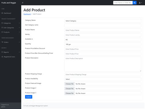 Fruits And Vegetables Shop Management System Using Php Phpgurukul