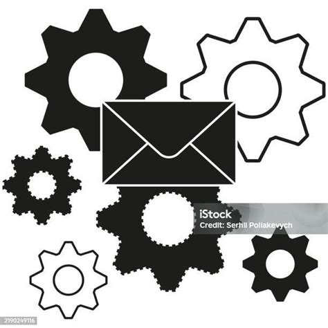 엔벨로프 및 기어 메일 시스템 벡터입니다 통신 프로세스 아이콘입니다 블랙 대응 기호 개념에 대한 스톡 벡터 아트 및 기타 이미지 개념 검은색 공학 Istock