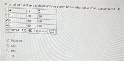 Solved If Part Of An Excel Spreadsheet Looks As Solutioninn