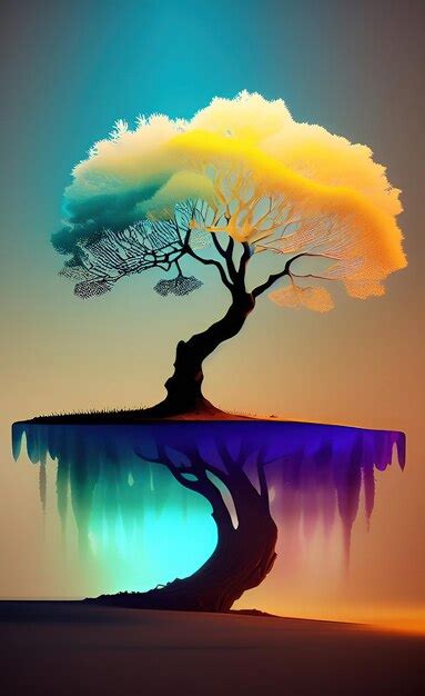 Premium Photo A Tree With A Rainbow Effect