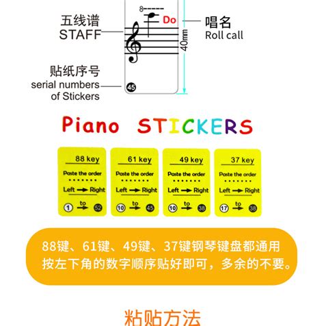 彩色钢琴贴纸五线谱简谱自学键盘贴纸彩色音名唱名电子琴键盘贴膜 阿里巴巴