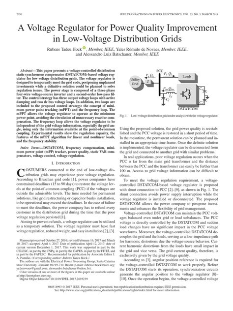 A Voltage Regulator For Power Quality Improvement In Low Voltage Distribution Grids Pdf Ac