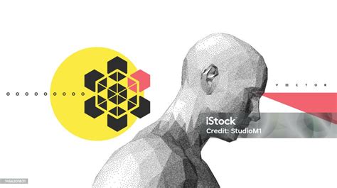 점으로 만든 추상적인 남자 머리 과학적 발견 점선 얼굴 배경의 측면 보기 프리젠 테이션 플래 카드 배너 표지 또는 브로셔를위한